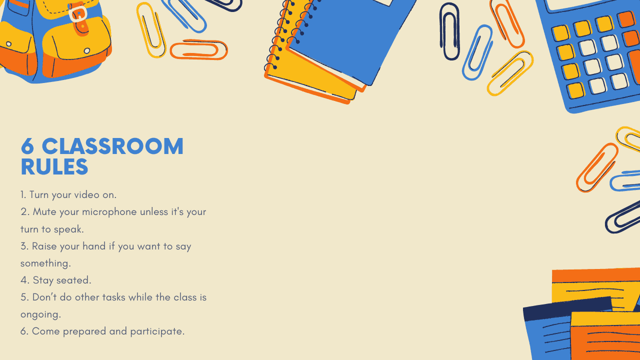 Yellow And Blue Classroom Rules Education Zoom Background – অব্যয় মিডিয়া